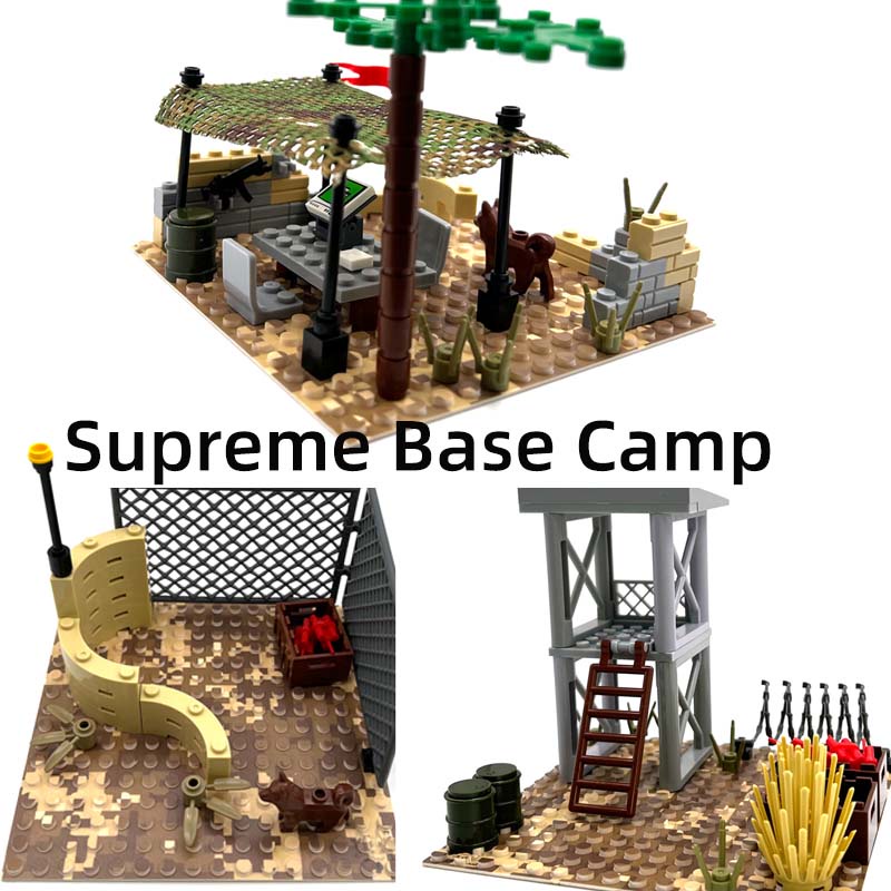 Military Base Camp Moc Building block Soldier Camping Tent Barricade ...