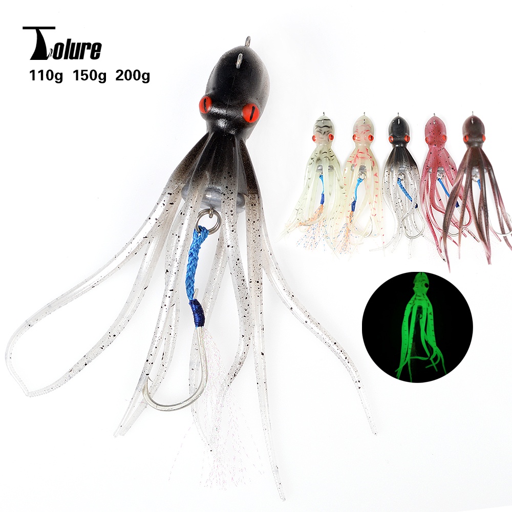 TL OCTVADER 110g 150g 200g Luminous Octopus Lure Soft Squid Jig Bait ...