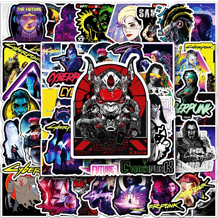 50 Piece Funny Cyberpunk Stickers Waterproof DIY For Phones Laptop Car ...