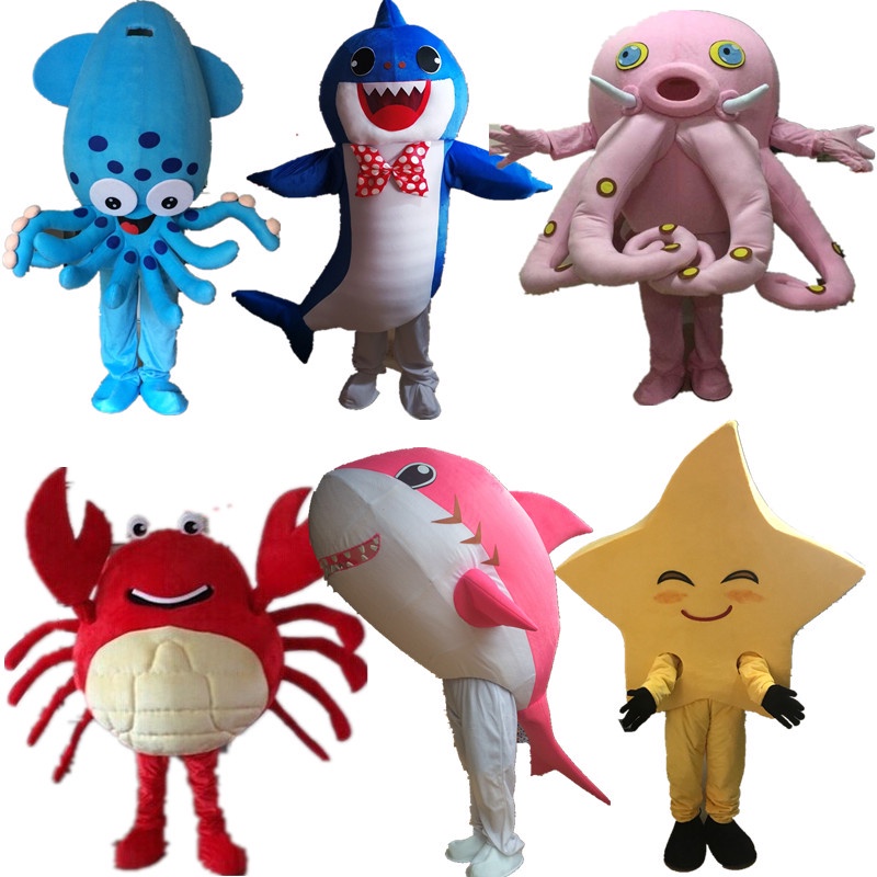 Ocean cartoon mascot doll costume props squid shark lobster crab ...