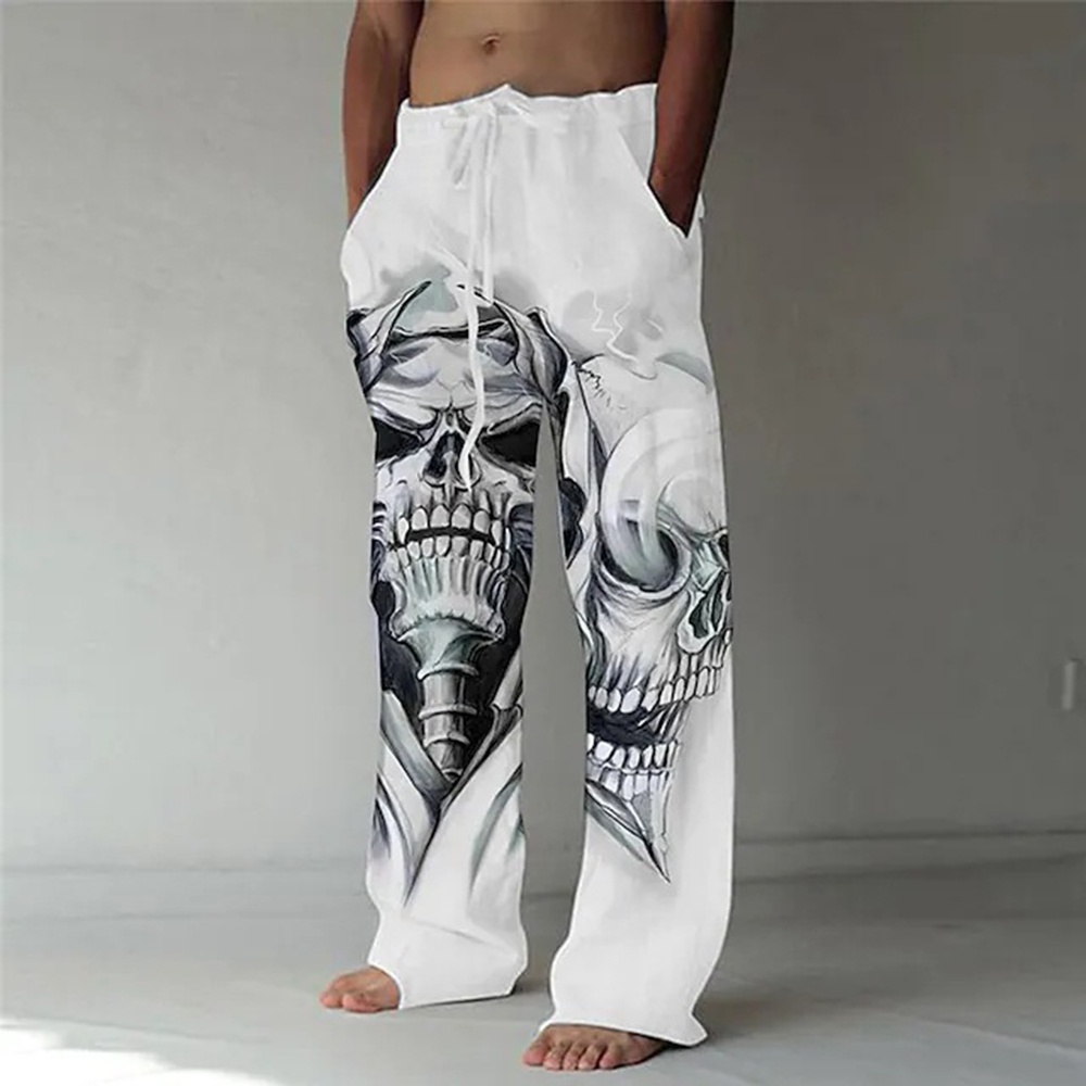 3D Print Elastic Drawstring Design Front Pocket Pants Skull Graphic ...