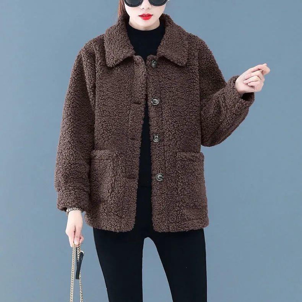 Women's Medium Length Thick Lamb Wool Jacket | Shopee Malaysia