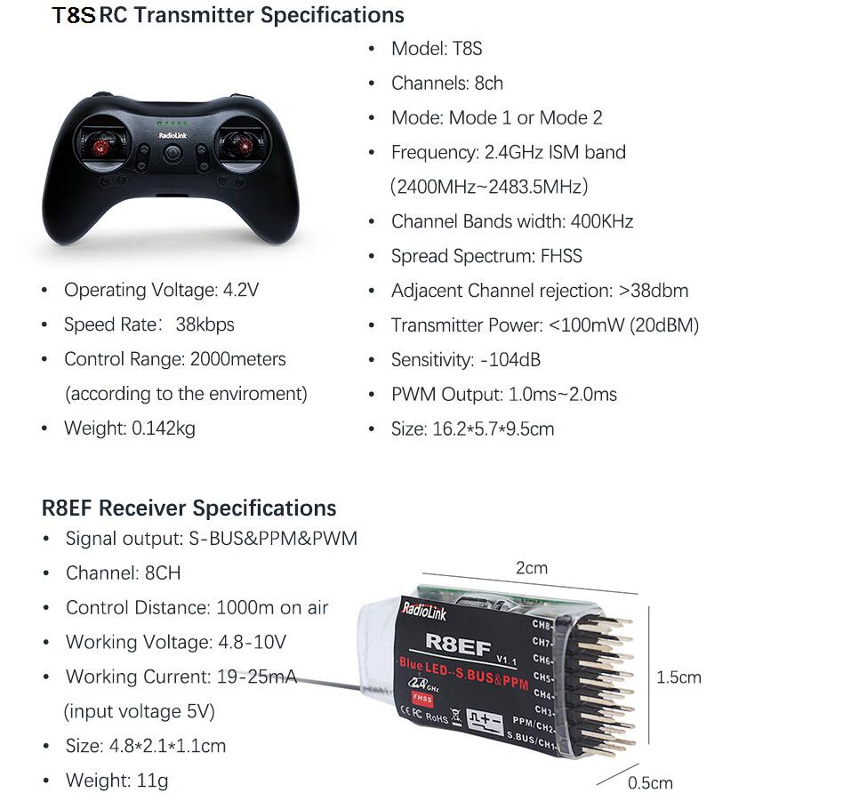Radiolink T8S 2.4G 8CH RC Remote Transmitter with R8EF Receiver Handle Game Shape Controller for ...