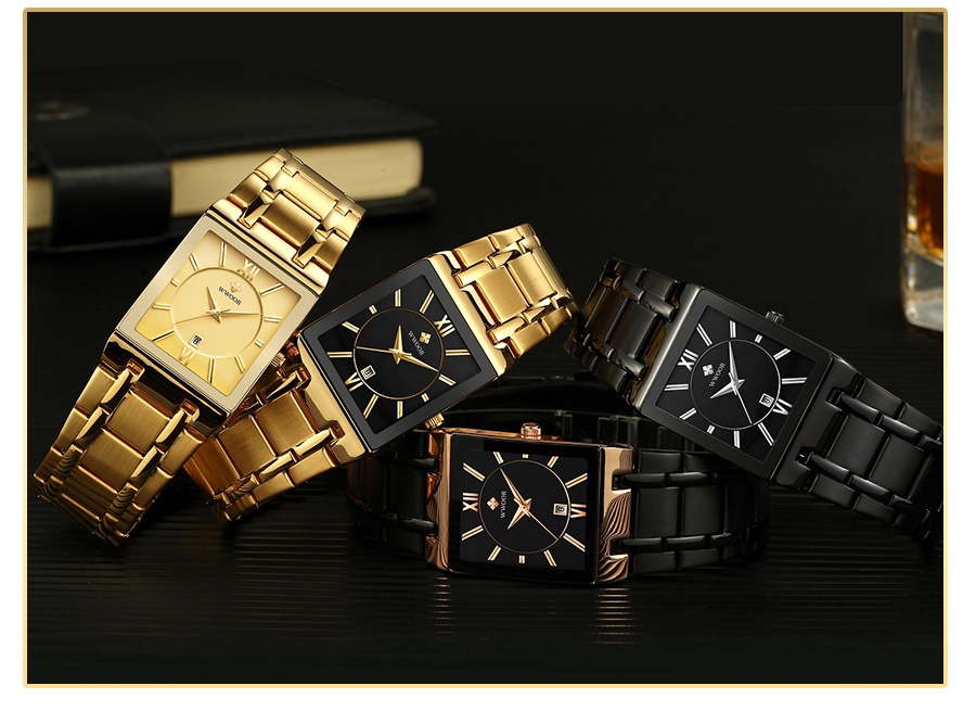 WWOOR Genuine Fashion Trend Men's Steel Band Watch Square Dial Simple ...