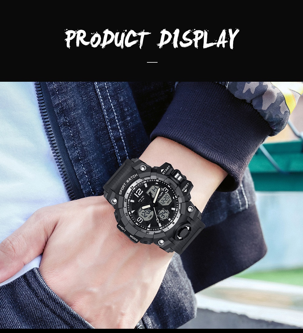 SANDA Waterproof Military Sport Men's watches Dual Display ...