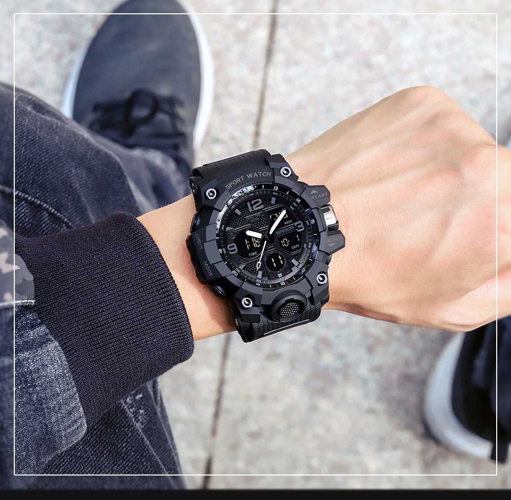 SANDA Waterproof Military Sport Men's watches Dual Display ...