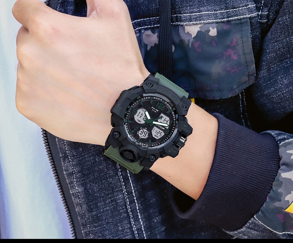 SANDA Waterproof Military Sport Men's watches Dual Display ...