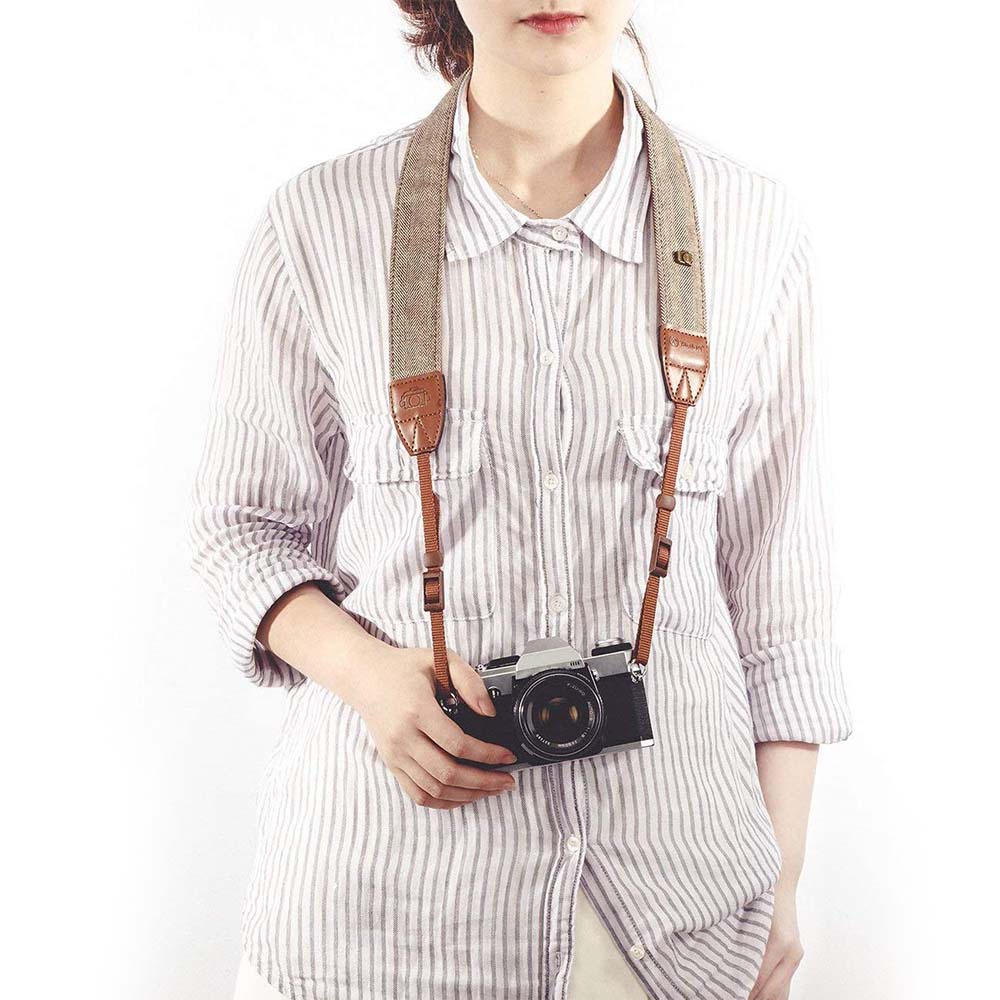 Pink Stripe Camera Strap - Double Layer top-grain Cowhide Ends,1.5"Wide ...