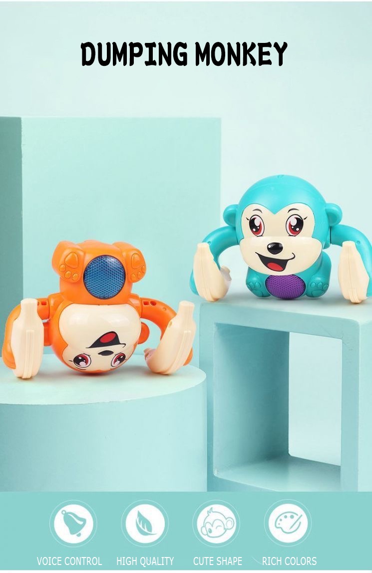 Baby Voice Control Rolling Little Monkey Toy Walk Sing Brain Game ...