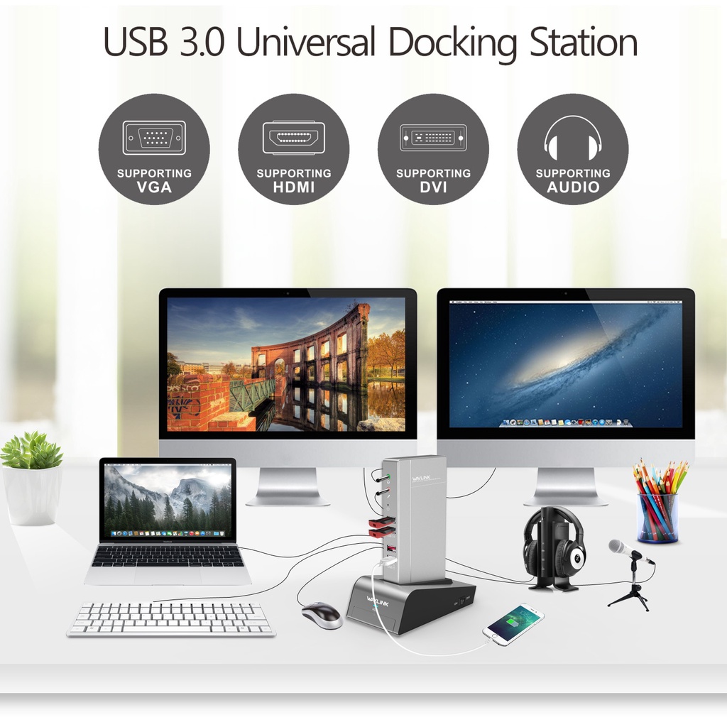 Wavlink USB 3.0 Aluminum Displaylink Universal Docking Station with HDD ...