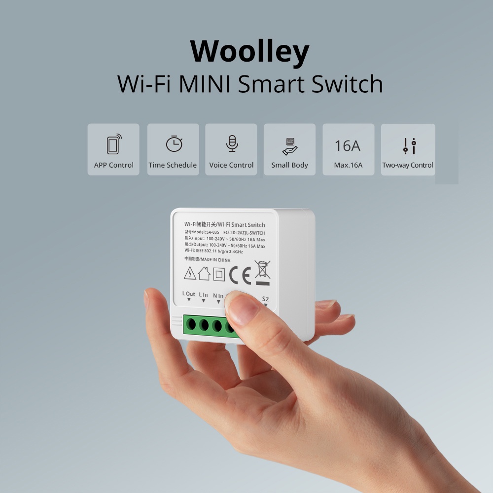 Woolley SA-035-16A-BUP 16A Wifi Smart Switch 2-way Control Mini Wifi ...
