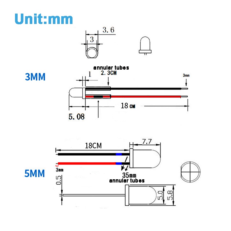 10pcs 3V 5V 9V 12V 24V Led Diode with Wire for Indicator Light DIY ...