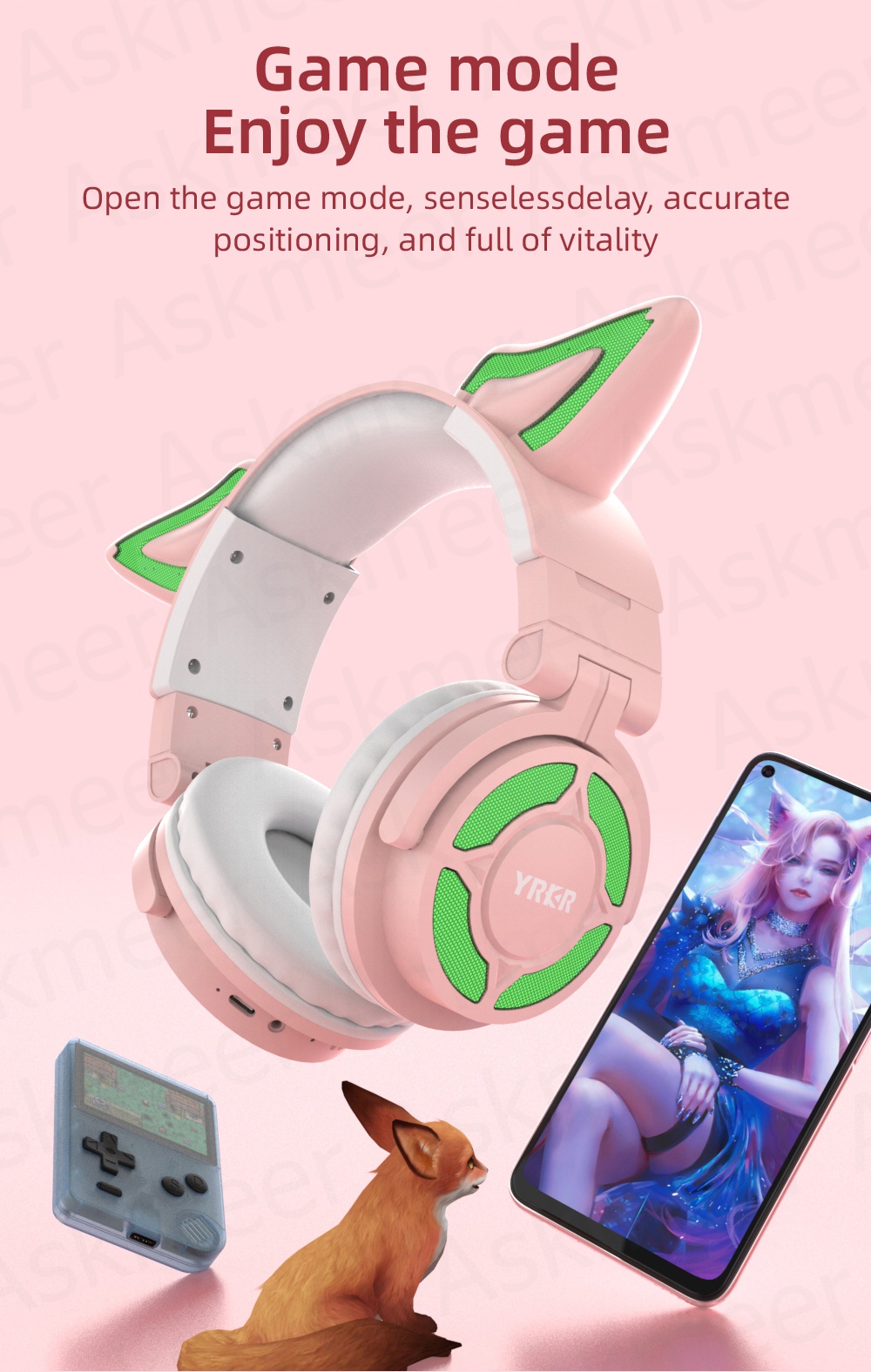 Cute Fox ear Wireless Hifi Stereo Headphones RGB Bluetooth Gaming ...