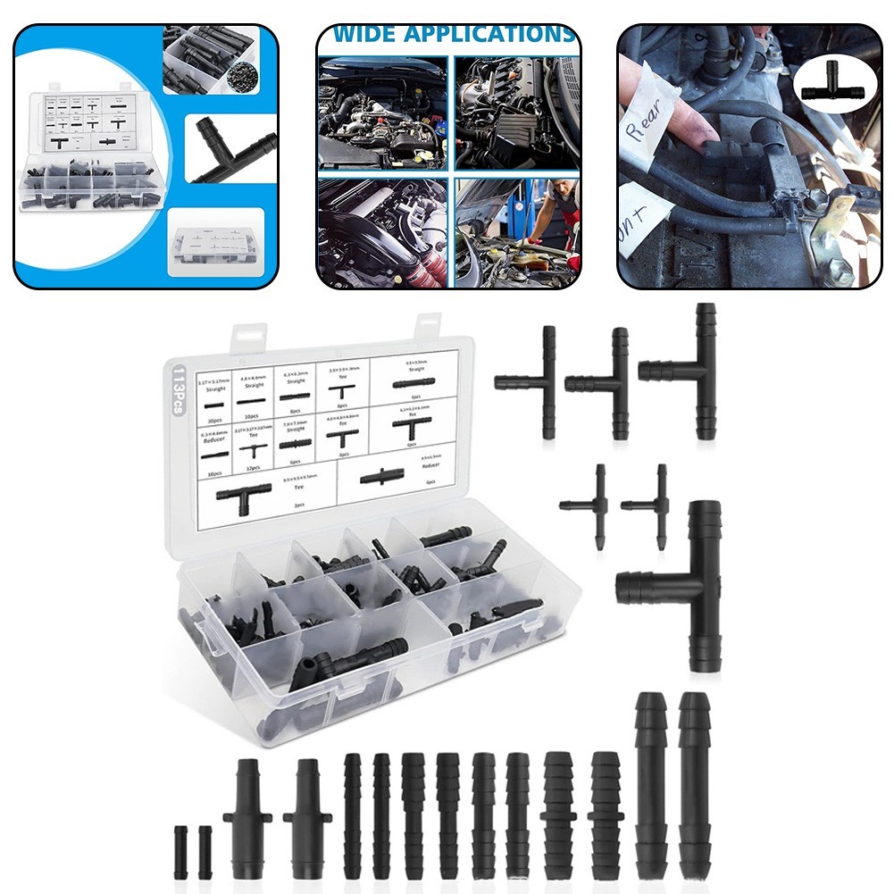[GR]113 Pieces Car Vacuum Hose Connectors 12 Sizes 3-Way T-Shaped ...