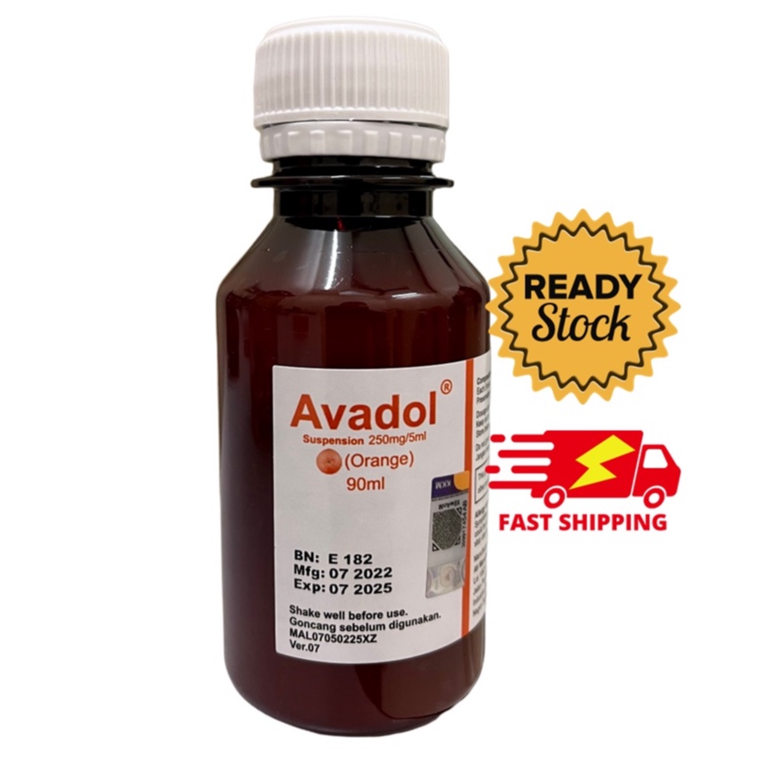 Avadol Paracetamol Suspension 250mg/5ml Orange (90ml) ***Exp: 07/2025 ...