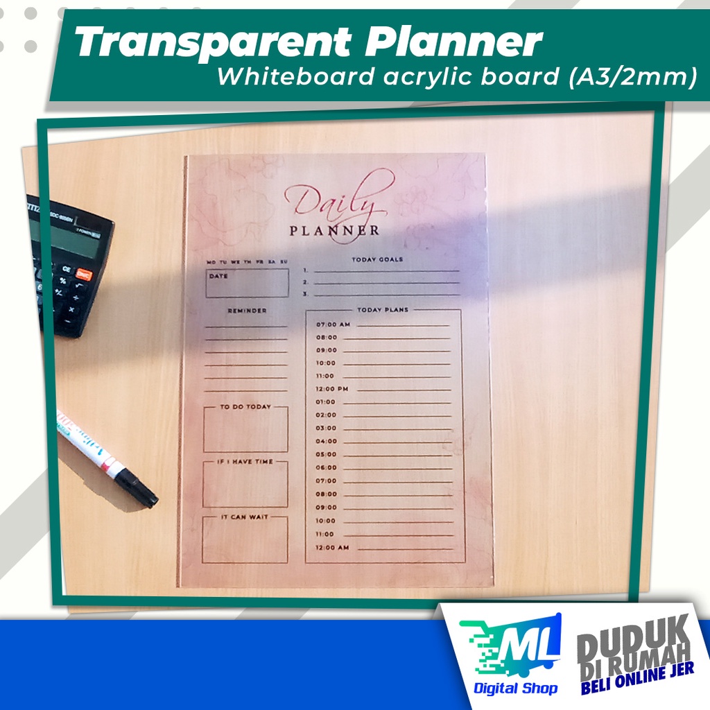 Translucent Clear Acrylic Aesthetic Whiteboard Monthly Daily Weekly Planner Journal to-do list ...
