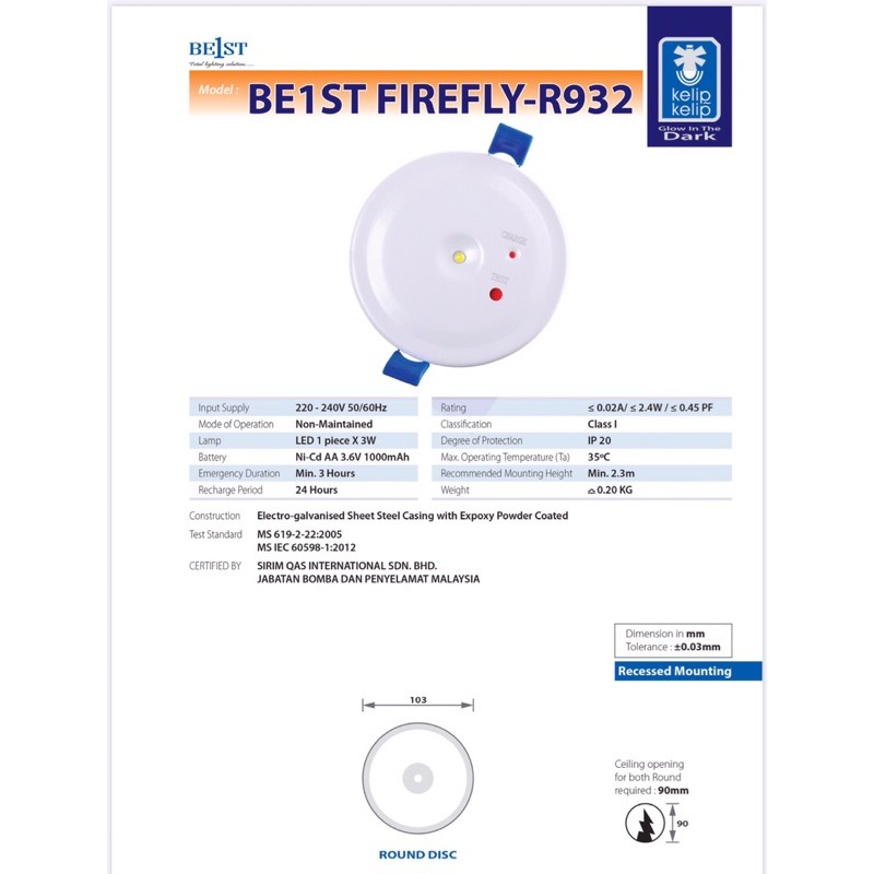Kelip Kelip / Econlite LED Recessed / Surface Emergency Light Be1st ...