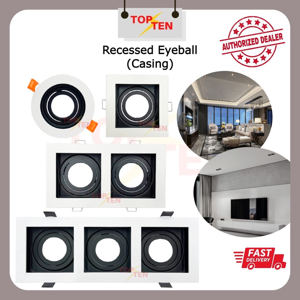 Black+White Recessed Eyeball Casing Fitting Single/Double/Triple Metal ...