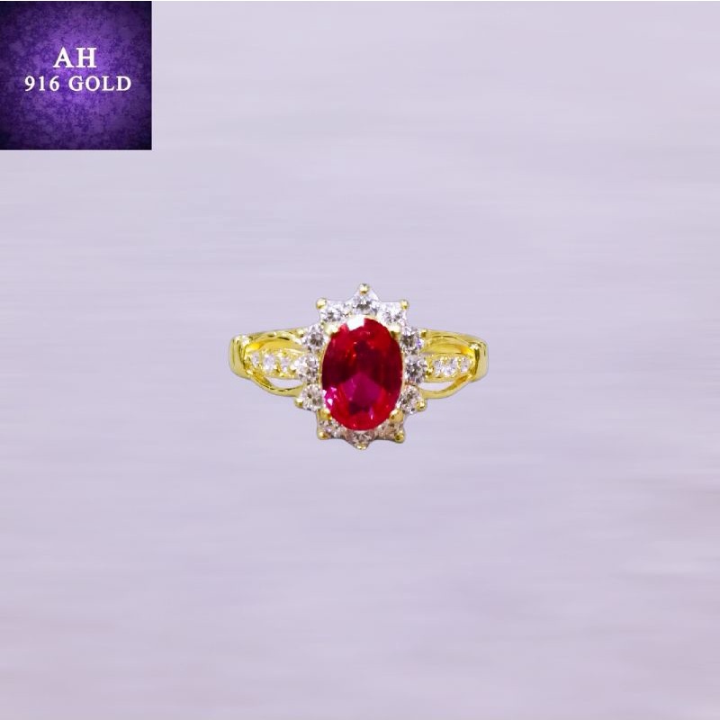 Cincin Tunang Emas 916 Permata Merah Size 20/Merisik/Kahwini/Nikah/Engagement Ring | Shopee Malaysia