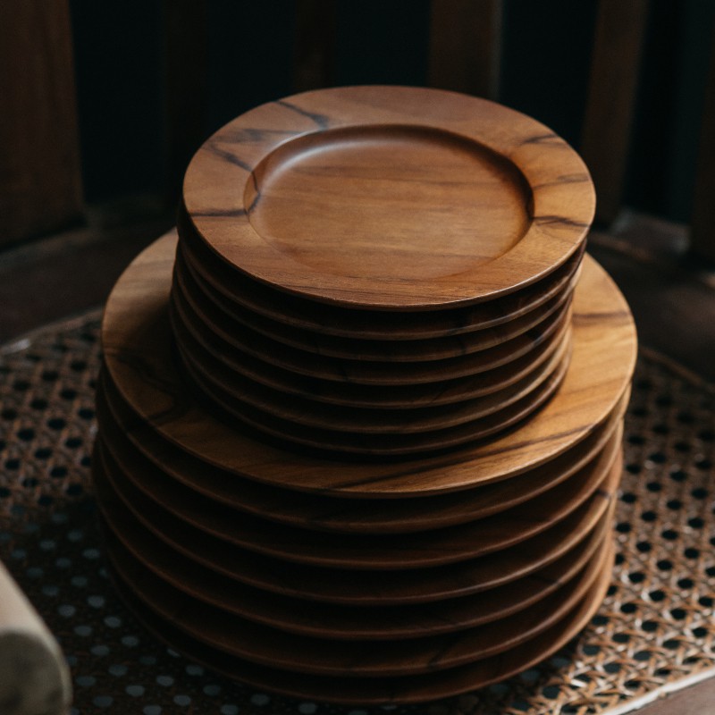PLT-01-20 PLT-01-15 Wooden Plate Bowl Teakwood Tableware 20CM 15CM ...