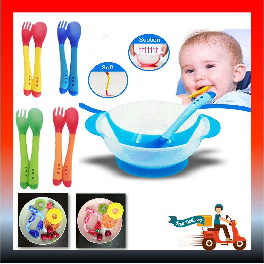 Temperature Sensing Baby Utensil Spoon Fork Set Sudu Baby Silicone Sudu ...