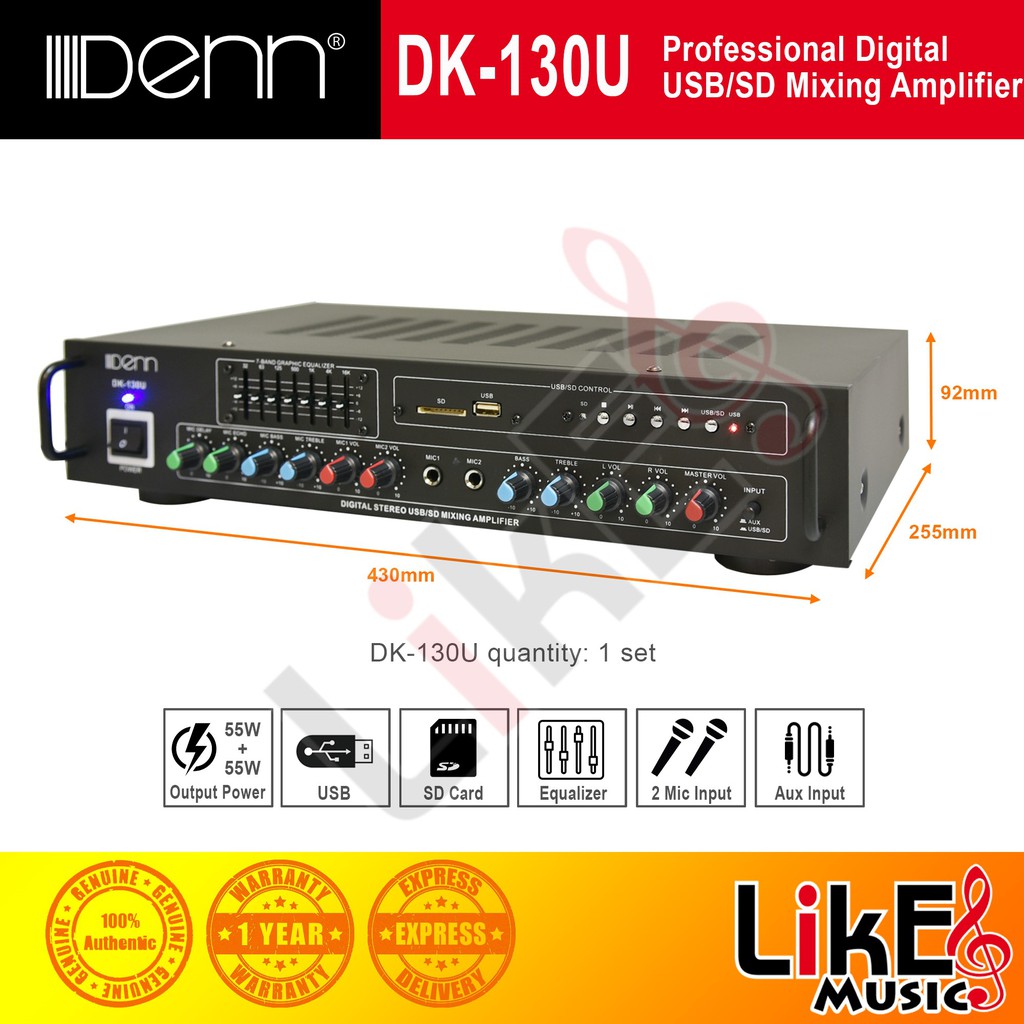 DENN DK-130B Professional Digital Mixing Amplifier (USB/BT) | Shopee ...