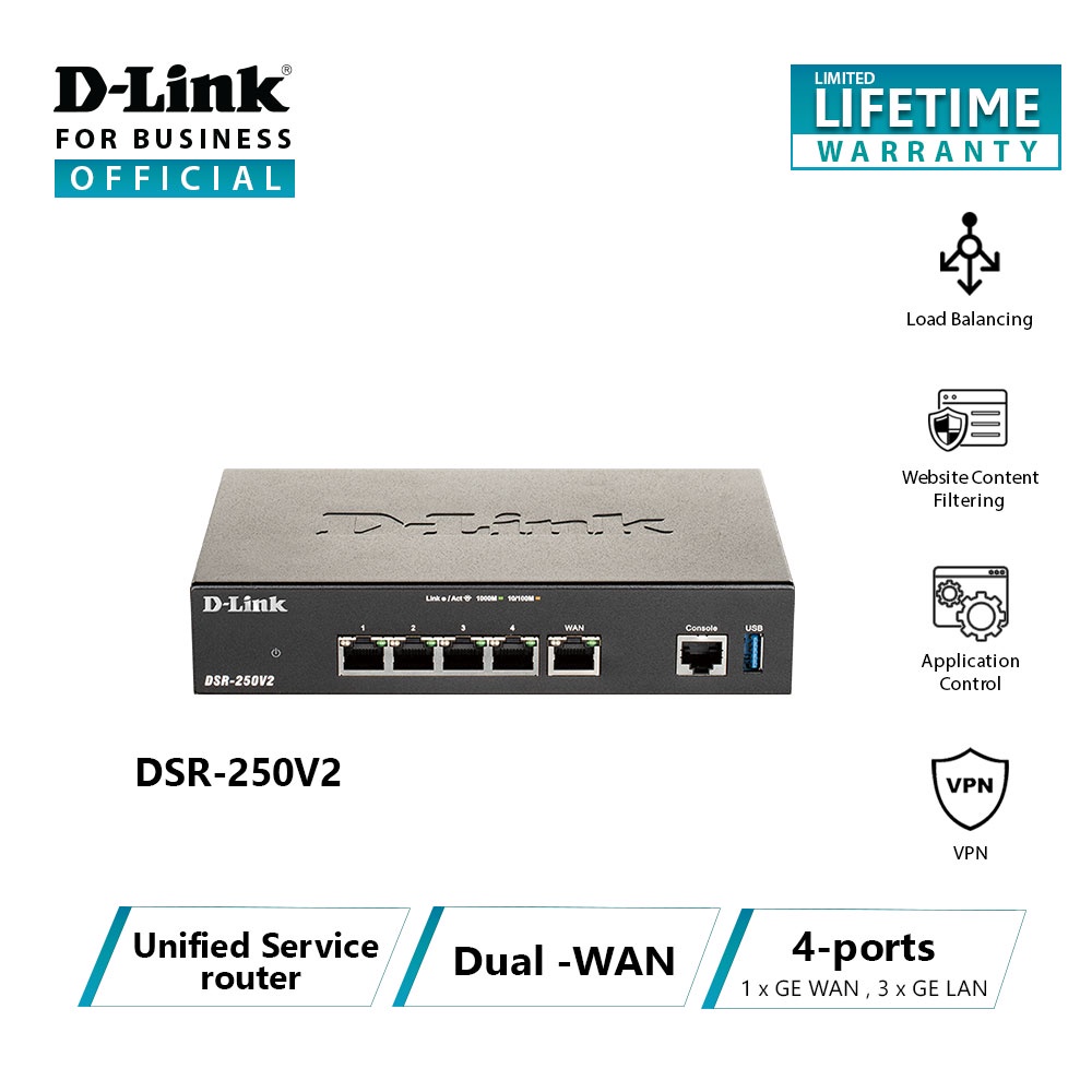 D-Link DSR-250V2 5-Gigabit Port VPN Unified Services Router | Shopee ...