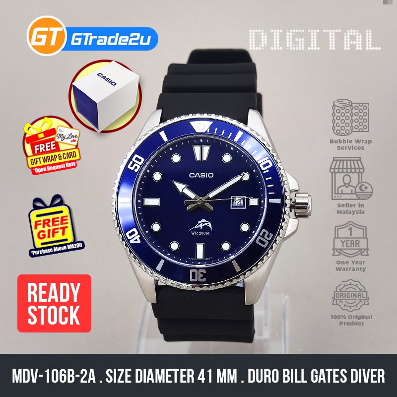 Original Duro Men MDV-106B-2A Analog Bill Gates Diver Bezel Watch Blue ...