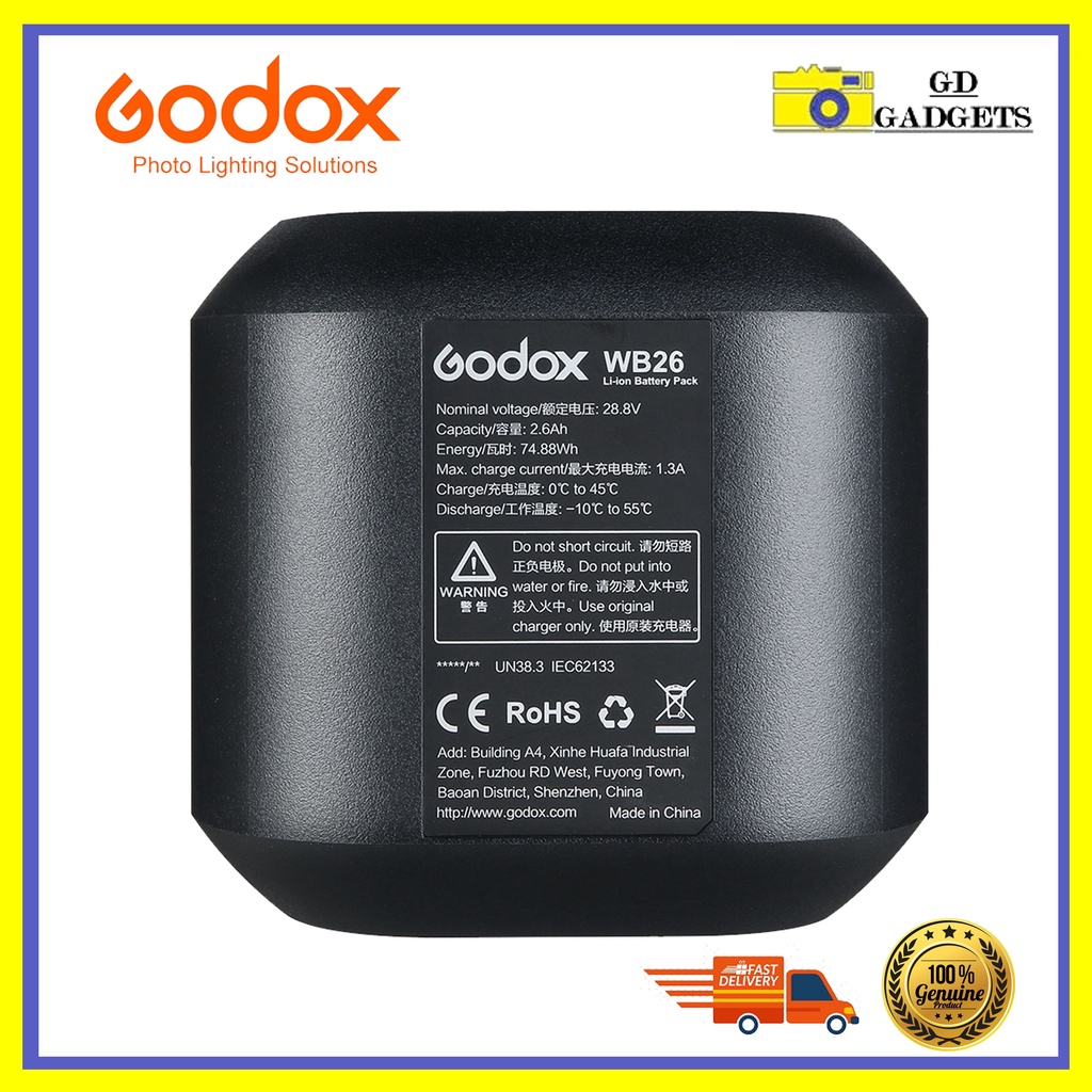 Godox WB26 Rechargeable Lithium-Ion Battery Pack for AD600Pro Flash (28.8V, 2600mAh) | Shopee ...
