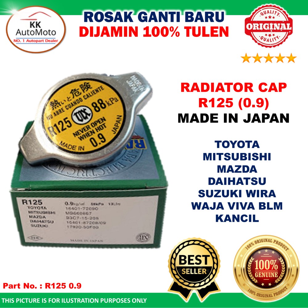 Made In JAPAN Radiator Cap R125 - Toyota Altis Mitsubishi Mazda Daihatsu Suzuki Wira Waja Viva ...