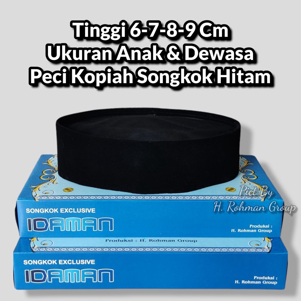 HITAM Dream songkok Black Plain Short Plain Full Size 6cm7,8,9 Latest ...