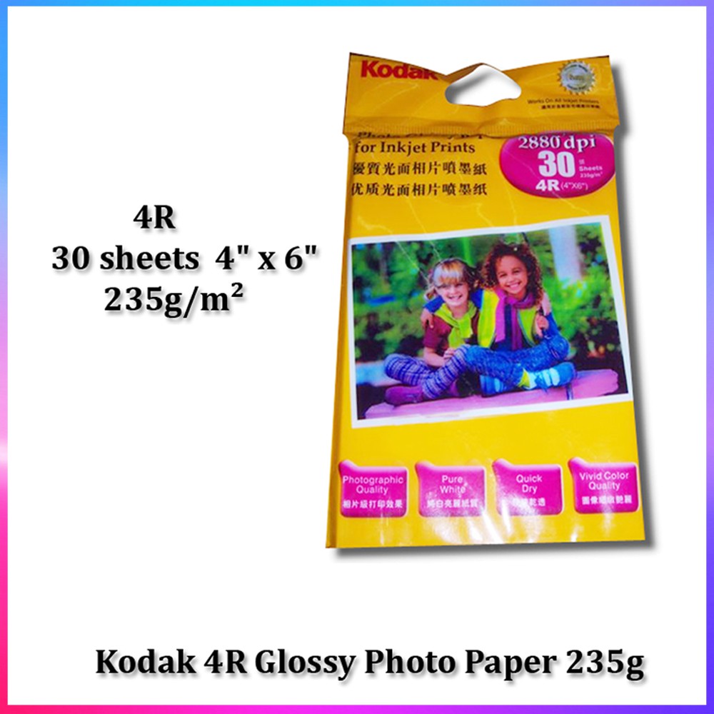 4R Kodak 4R Glossy Photo Paper 235gsm-100 sheets/pack | Shopee Malaysia