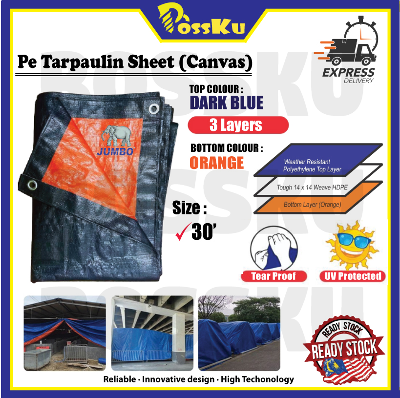 JUMBO PE Tarpaulin Sheet Canvas Waterproof (30' x 40') - READY STOCK ...