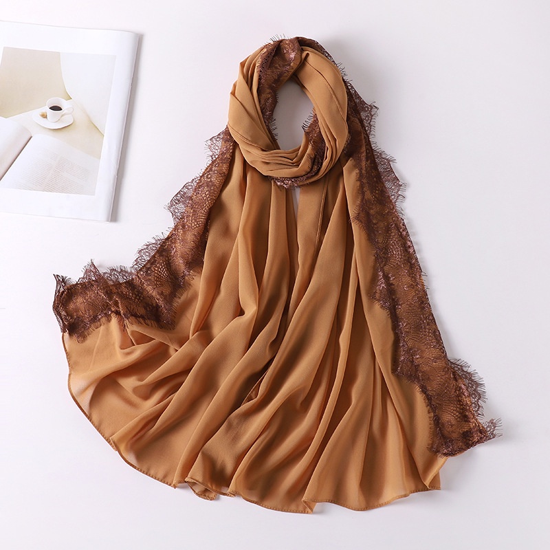 Plain Lace Scarf Bubble Chiffon Hijabs for Women Solid Color ...