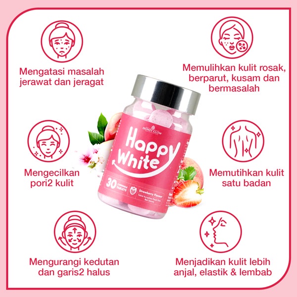 Happy White Honey Glow Supplement Vitamin C Tablet Kemam Kunyah Glowing ...