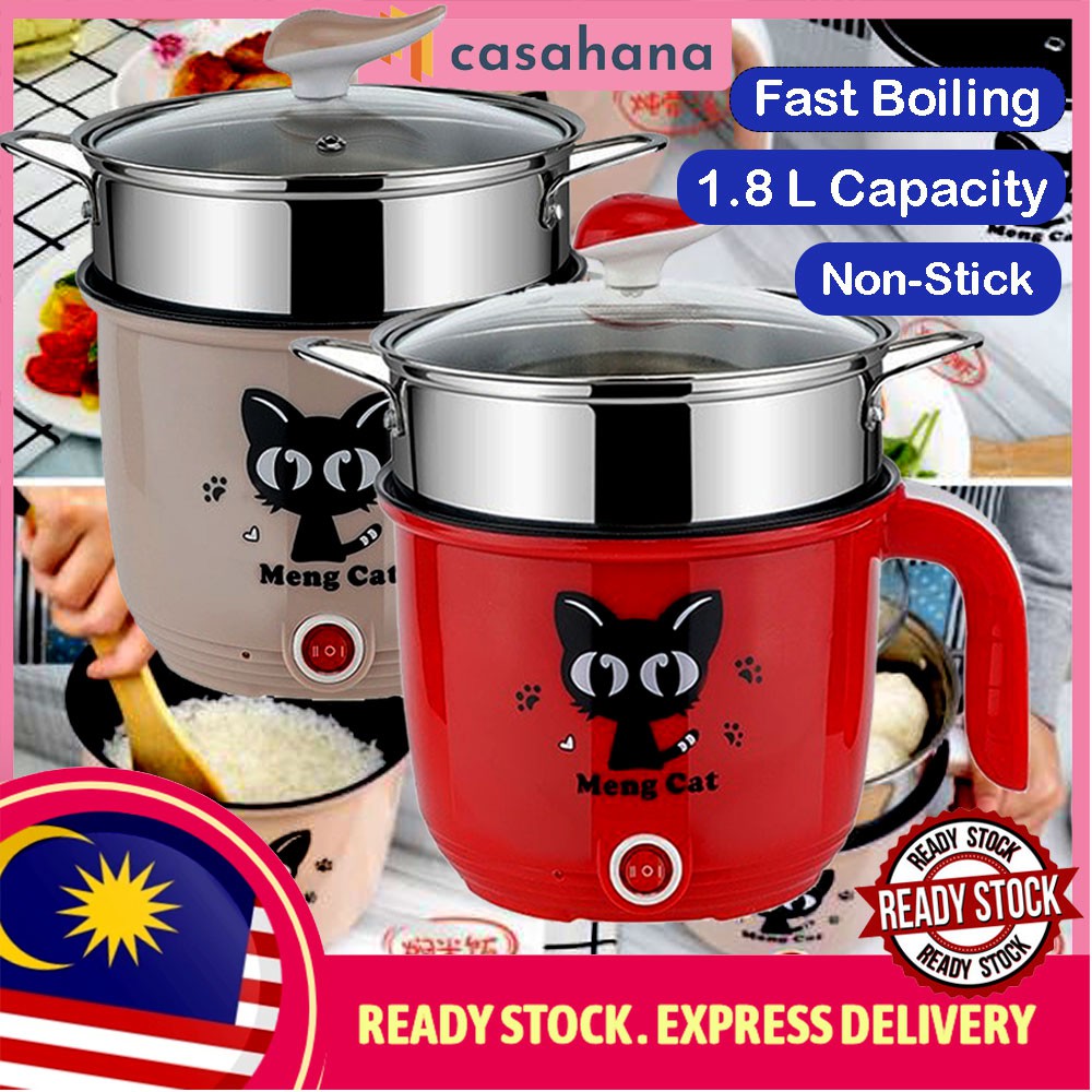 🔥MINI MULTICOOKER NON STICK🎖️🔥 2 Layers 1.8L Steamer Cooking Frying Pot ...