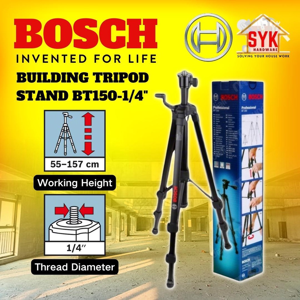 SYK BOSCH BT150-1/4" Building Tripod Stand Adjustable Aluminium Camera ...