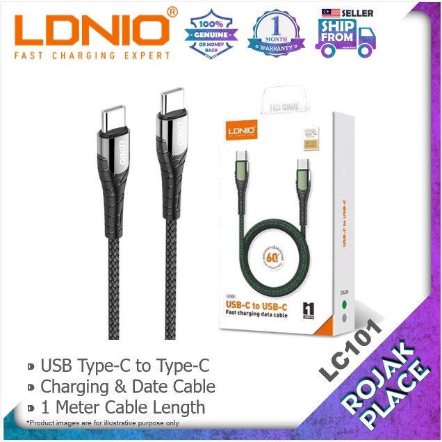 LDNIO LC101 USB-C to USB-C 65W PD 1metre Fast Charging Data Cable | Shopee Malaysia