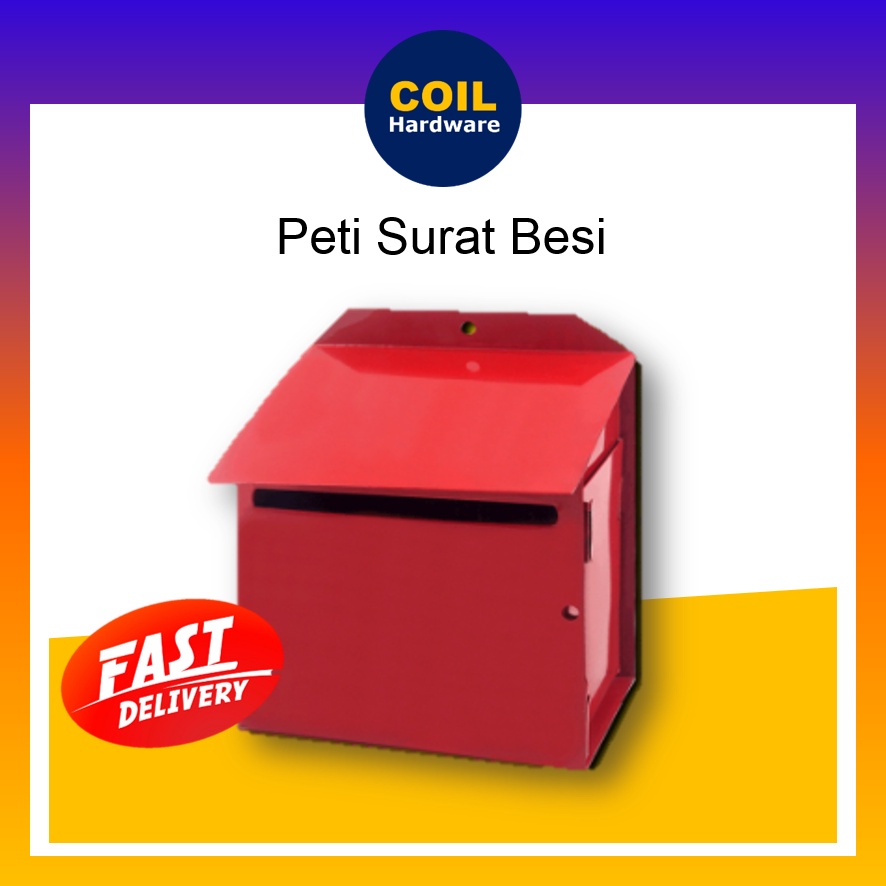 COIL Iron Metal Letter Box Home / Red mail box Home/ Peti Surat Besi ...