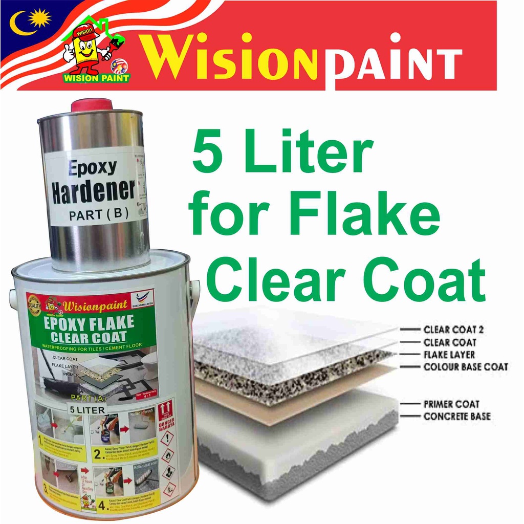5L ( FLAKE CLEAR COAT wp ) EPOXY TOP COAT CLEAR FOR FLAKE COLOURS FLOOR ...