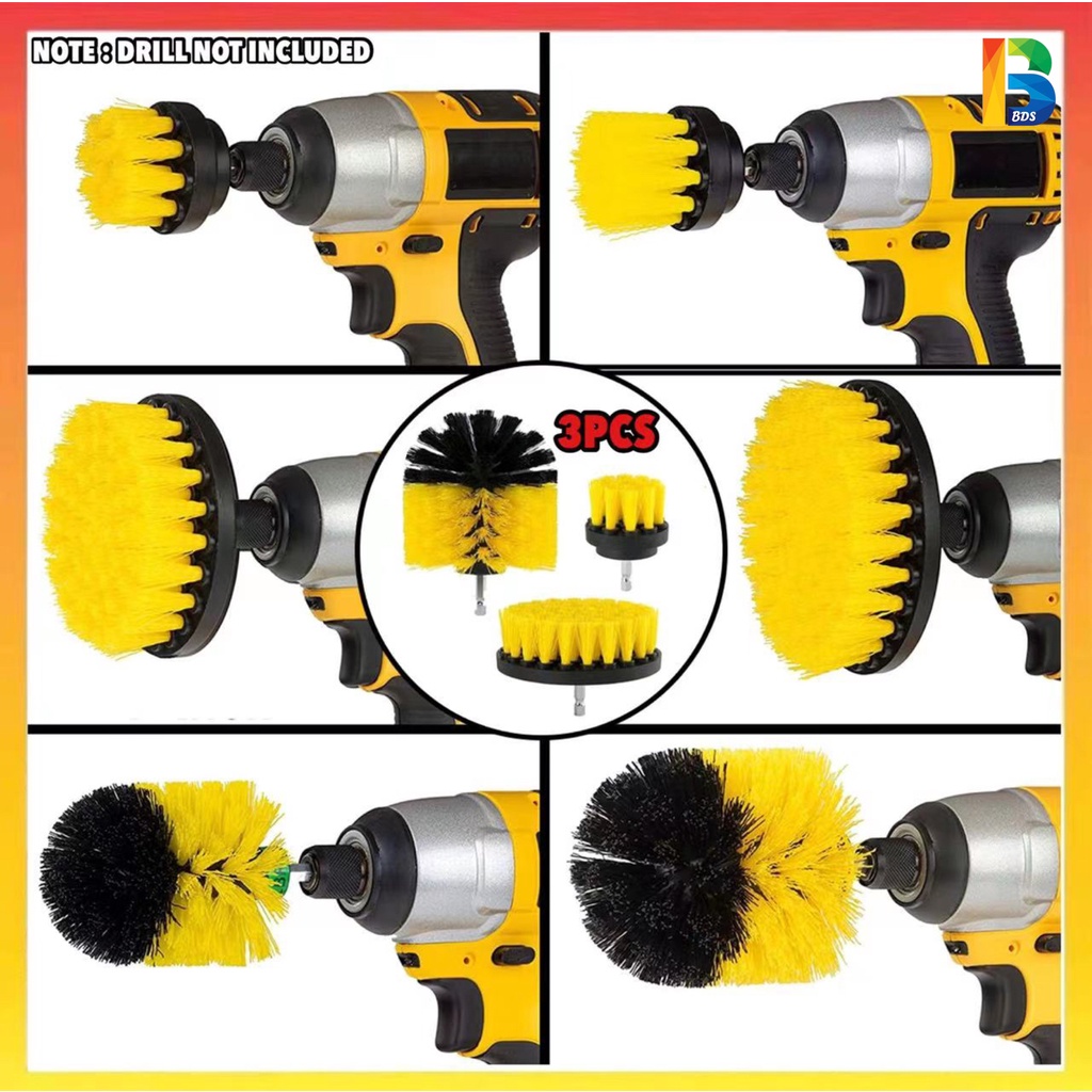 3PCS DRILL SCRUBBER BRUSH Heavy Duty Stiff Bristle Cleaning Tool Set ...