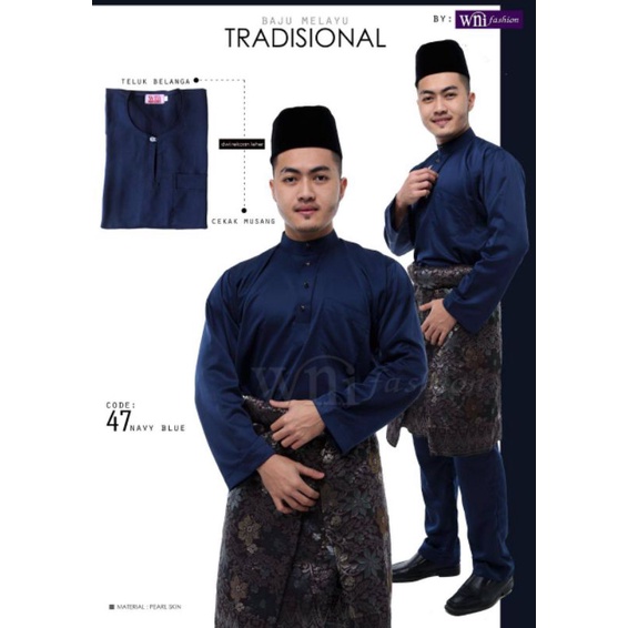 BAJU MELAYU TRADISIONAL NAVY BLUE (BERPESAK) | Shopee Malaysia