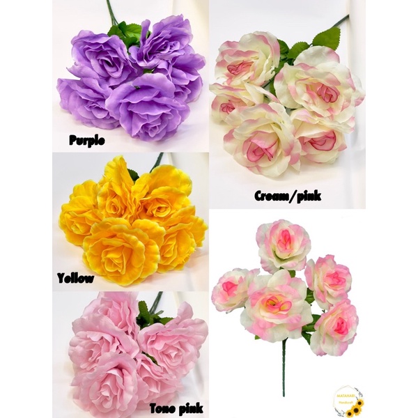(Ready Stock) ARTIFICIAL 5 HEADS ROSE FLOWER/ HIASAN 5 KUNTUM BUNGA ROS ...