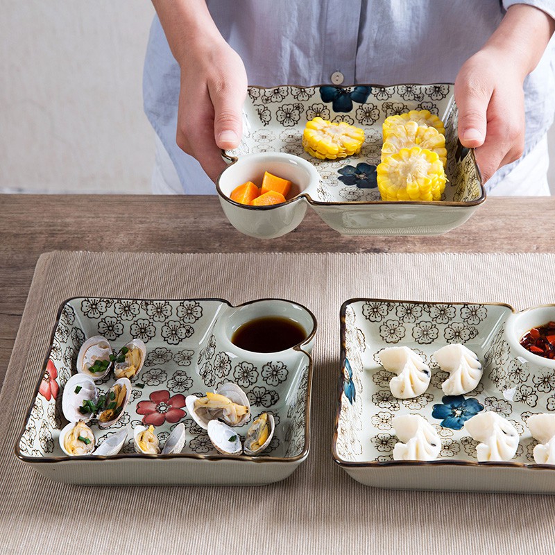 🔥🔥 Ceramic Dumpling Plate With Vinegar Dish Household Creative Japanese ...