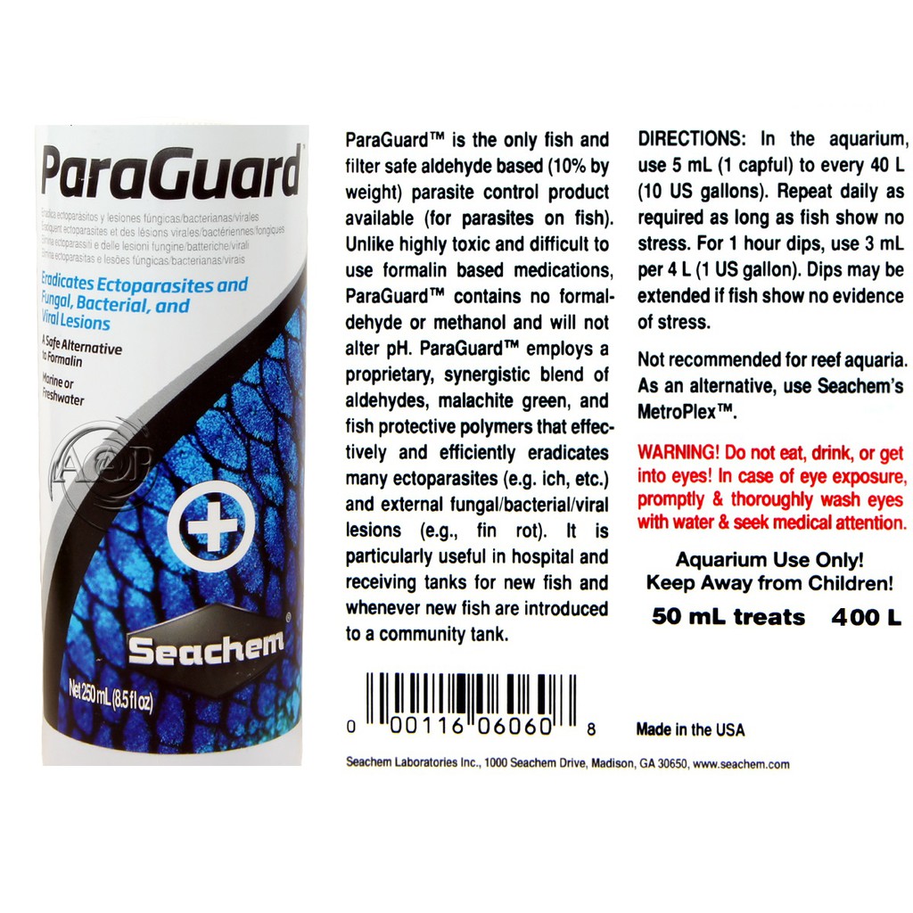 Seachem Paraguard (Parasite Control - Eradicates ectoparasites and ...
