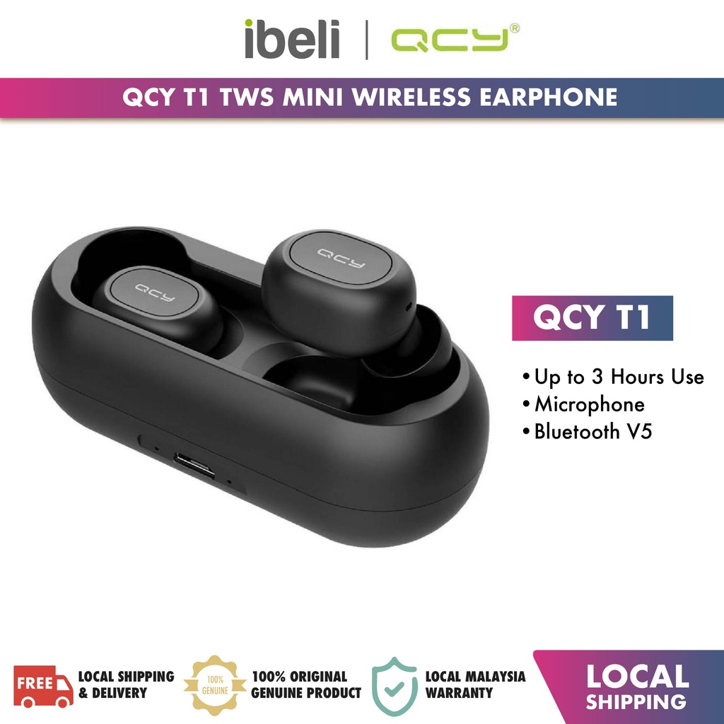 [CLEARANCE] QCY T1 TWS Mini Wireless Earphone Bluetooth Stereo Water Resistant Earbuds | Shopee ...