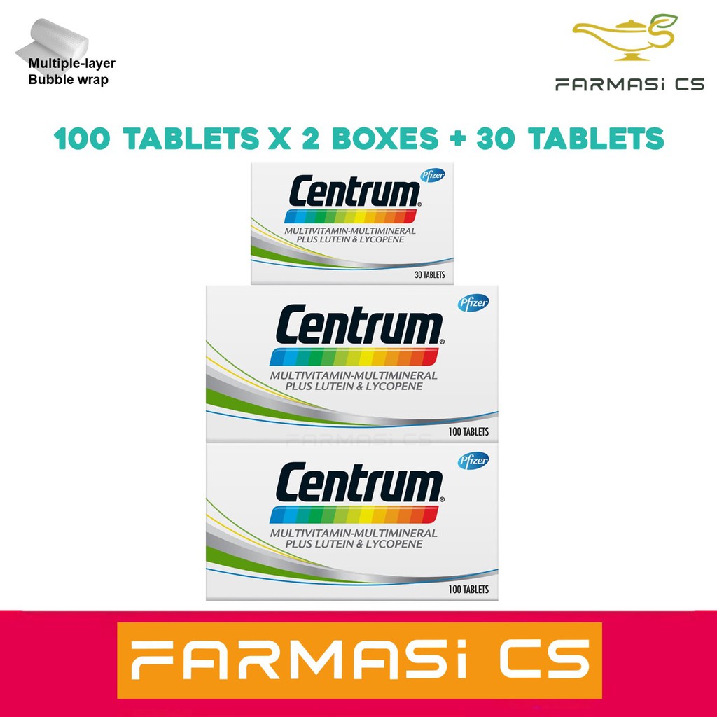 Centrum Multivitamin-Multiminerals 100 Tablets x 2 Boxes + 30 Tablets ...