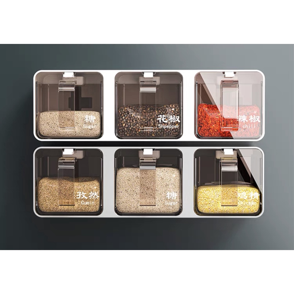 Seasoning Box Set Kitchen Wall Mounted Spice Jar Set with Spoon ...