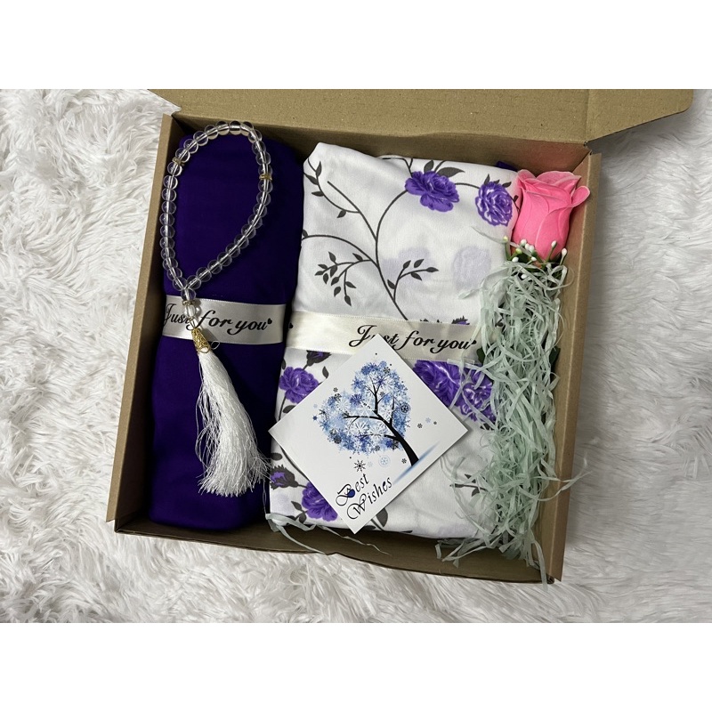 Set Surprise Gift Box Telekung / Kain telekung Viscose Printed Bunga ...