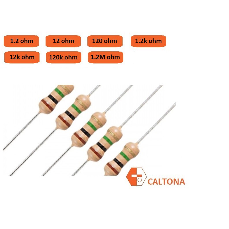10pcs/pk Resistor 1/4W 1.2ohm, 12ohm, 120 ohm, 1.2k ohm, 12k ohm, 120k ...